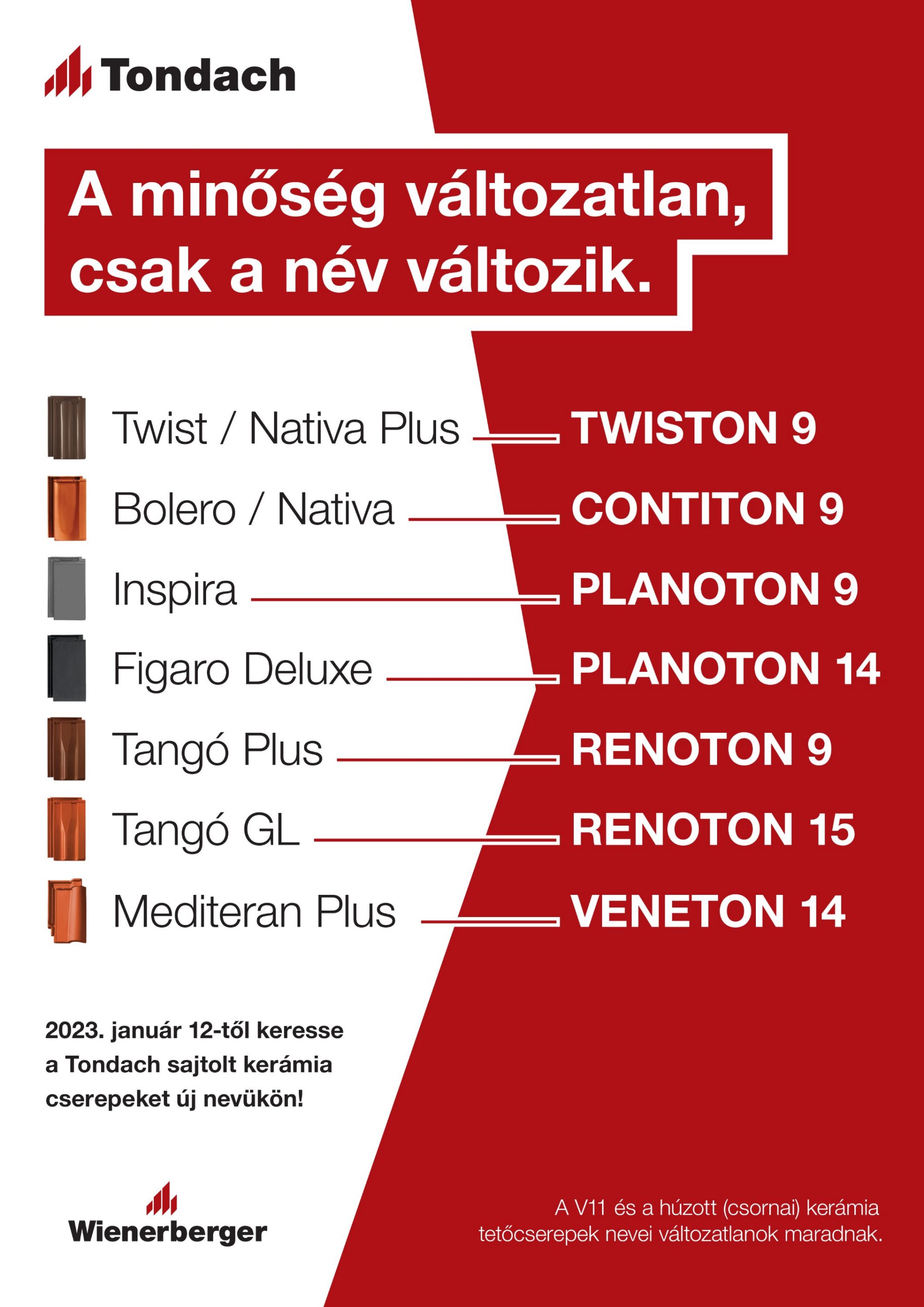 Tondach új nevek